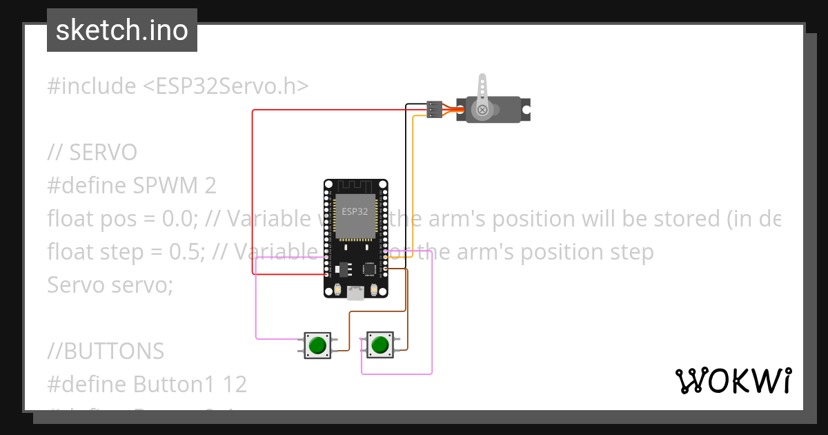 Buttons and servo - Wokwi ESP32, STM32, Arduino Simulator