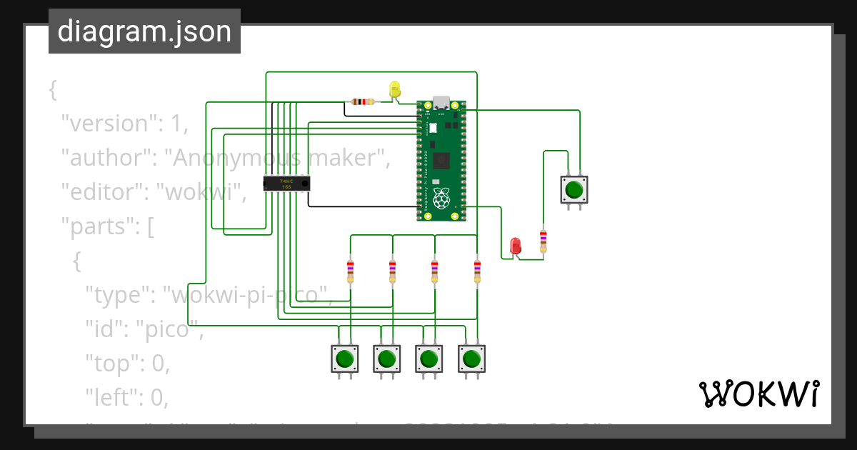 Pico_74HC165 seriell IN - Wokwi ESP32, STM32, Arduino Simulator
