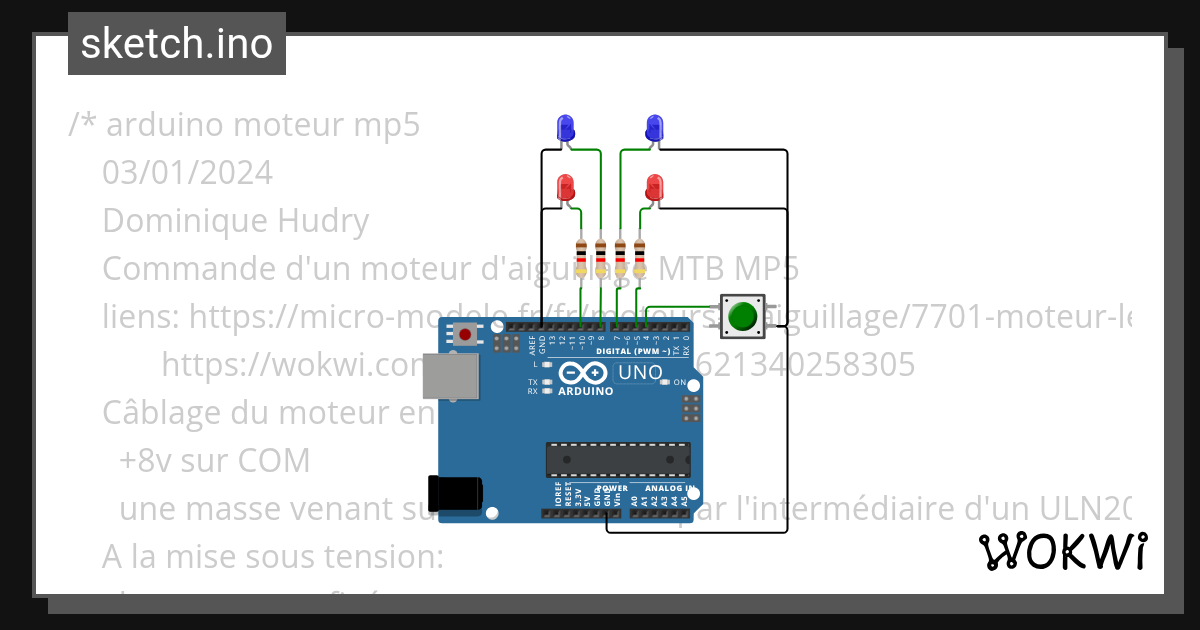 Commande moteur MTB MP5 - Wokwi ESP32, STM32, Arduino Simulator