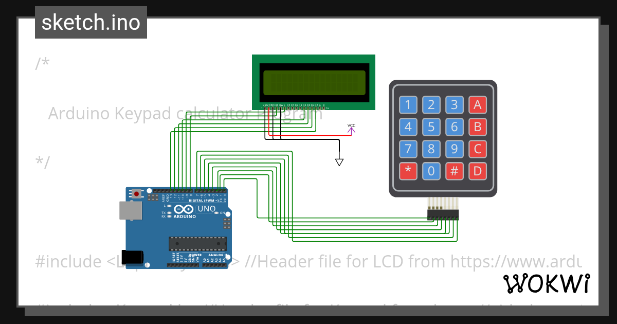 CalculatorKeypad_LCD - Wokwi ESP32, STM32, Arduino Simulator