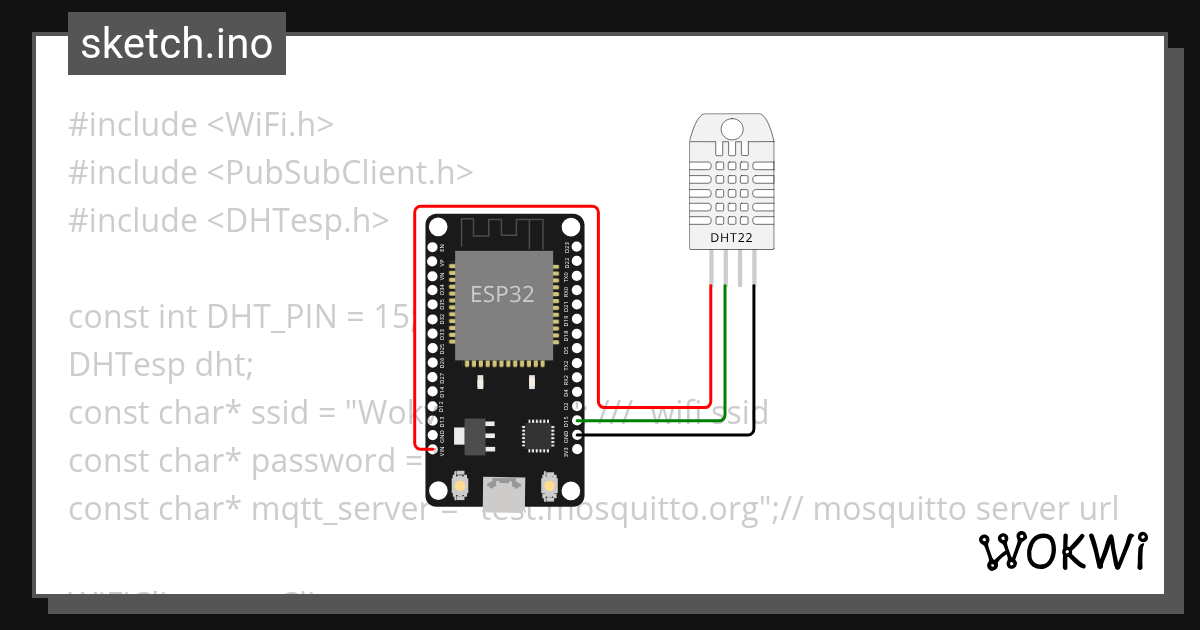 DHT+ESP32+MQTT - Wokwi ESP32, STM32, Arduino Simulator