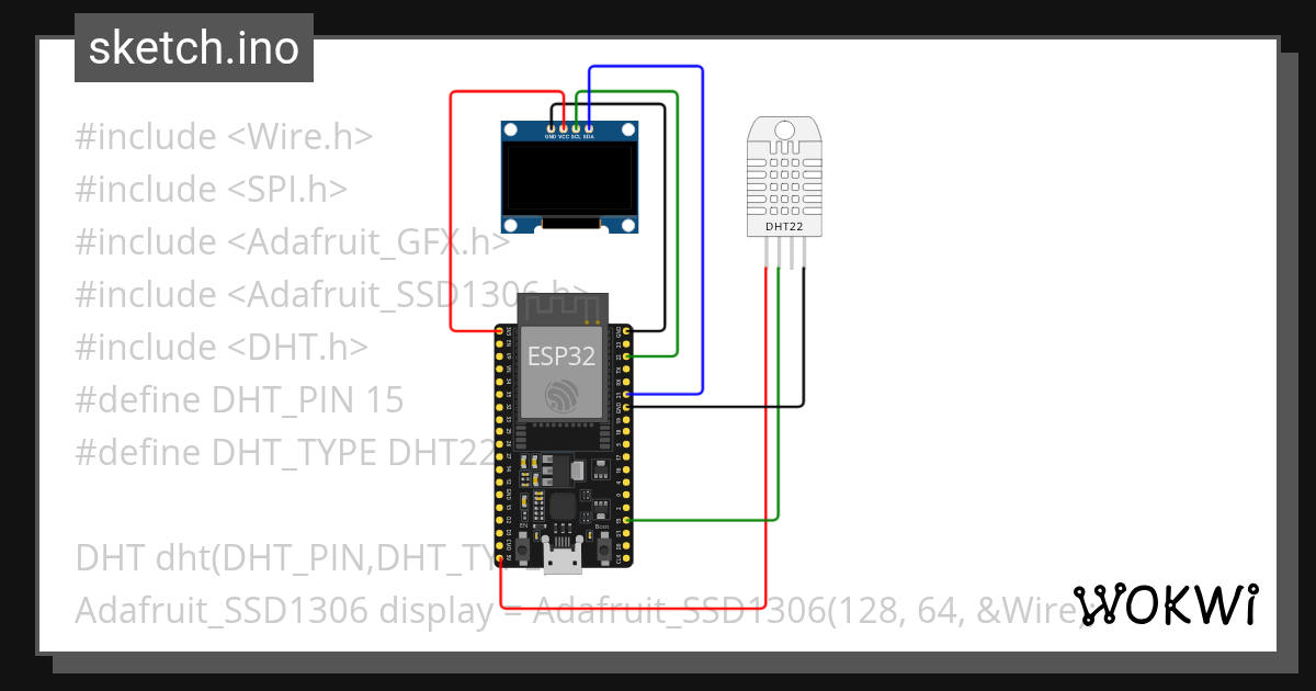ESP-32 DHT&OLED - Wokwi ESP32, STM32, Arduino Simulator