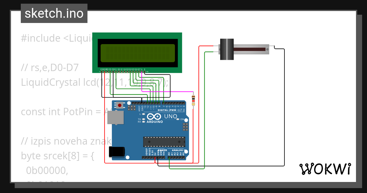 led display 16x2 izpis st,znakov,bes - Wokwi ESP32, STM32, Arduino Simulator