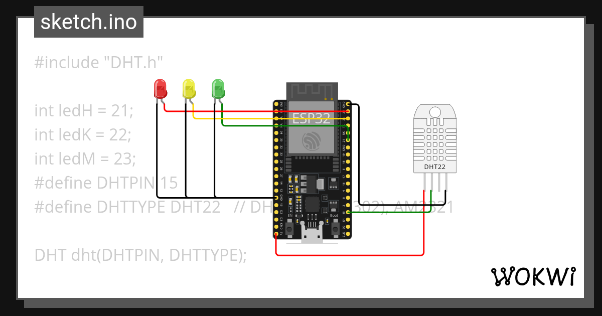 ESP DHT 22 Monitoring - Wokwi ESP32, STM32, Arduino Simulator