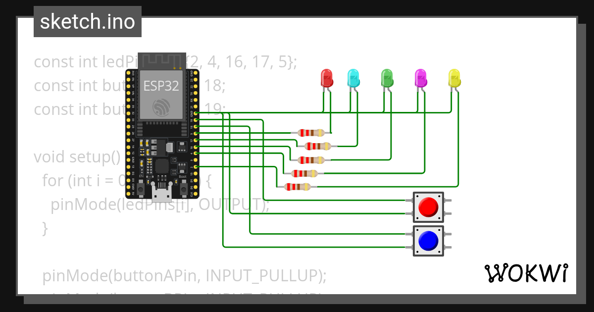 komang projek 5 lampu - Wokwi ESP32, STM32, Arduino Simulator
