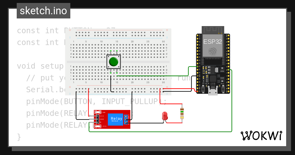 กดปุ่มpushbutton ทําให้no เชื่อมที่com Ledติด Wokwi Esp32 Stm32 Arduino Simulator