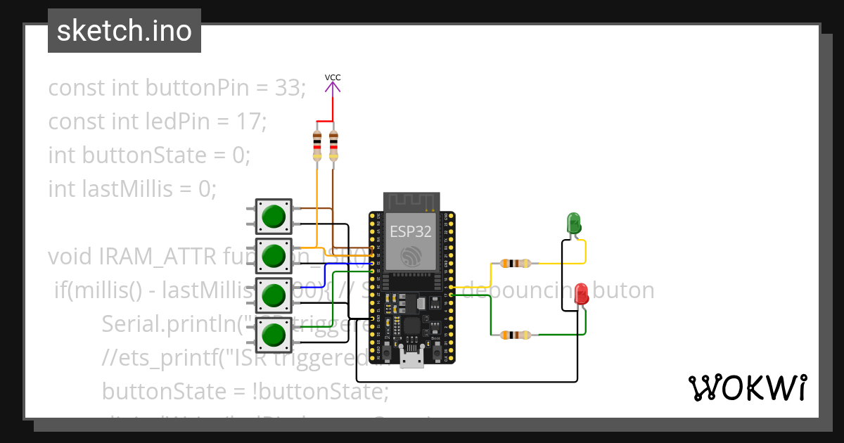 interrupt example - Wokwi ESP32, STM32, Arduino Simulator