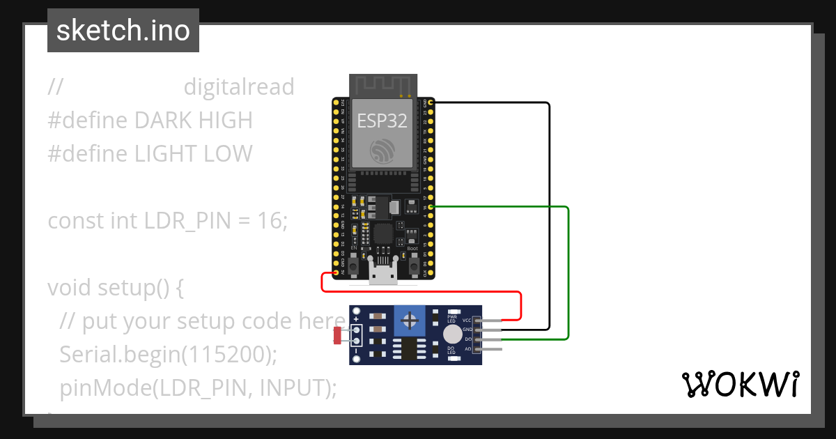 EX 04 ทดสอบLDRSensor - Wokwi ESP32, STM32, Arduino Simulator