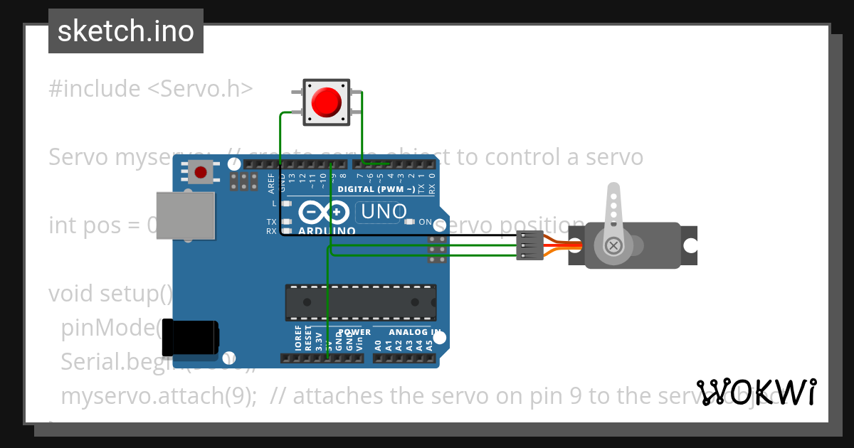 Button dan Servo - Wokwi ESP32, STM32, Arduino Simulator
