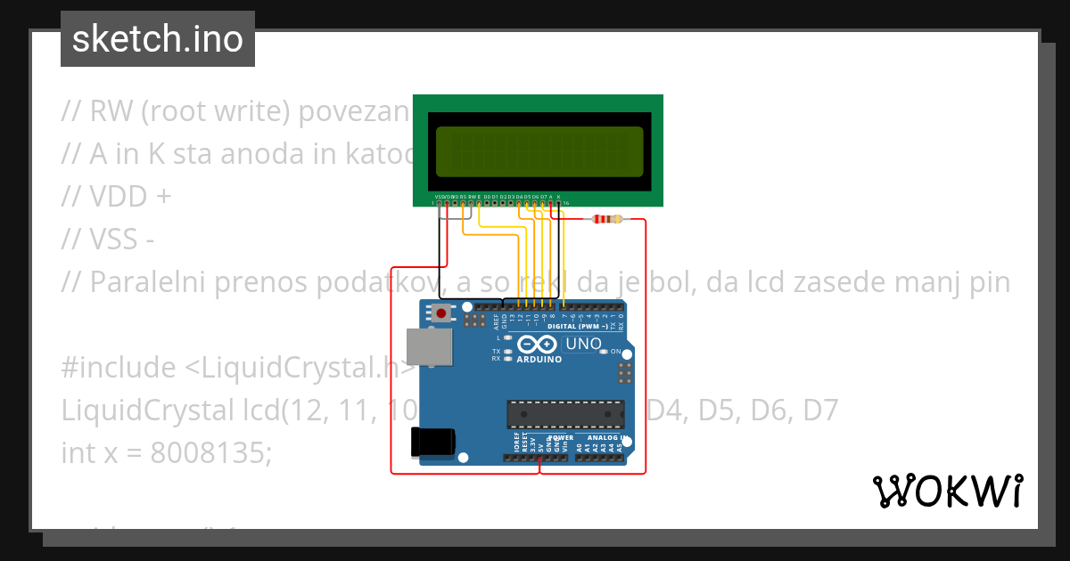 Arduino uno LCD display - Wokwi ESP32, STM32, Arduino Simulator