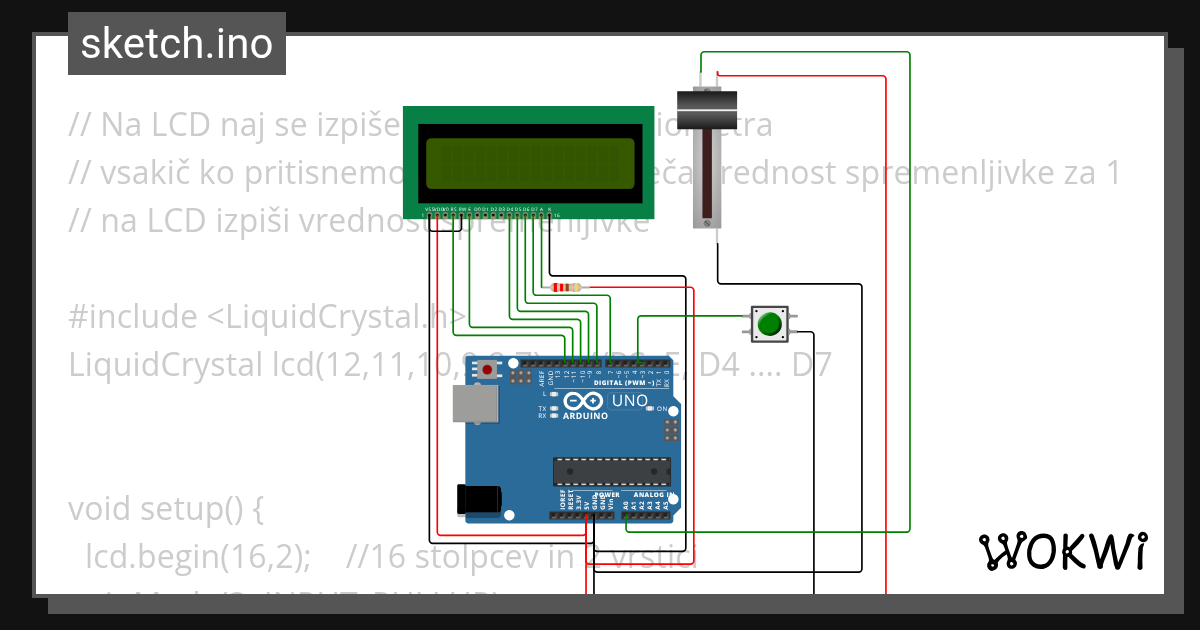 LCD display3 - potenciometer - Wokwi ESP32, STM32, Arduino Simulator