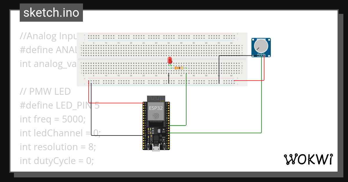 control PWM using potentiometer_ESP32 - Wokwi ESP32, STM32, Arduino Simulator