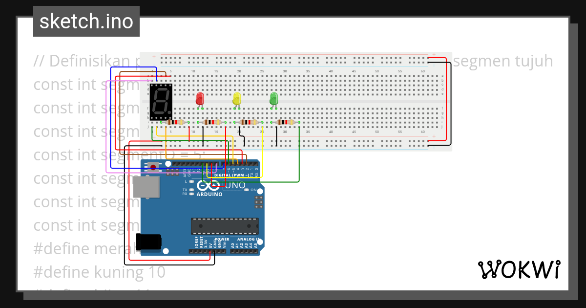 7 Segment Display + Lampu Lalu Lintas Copy - Wokwi ESP32, STM32, Arduino Simulator