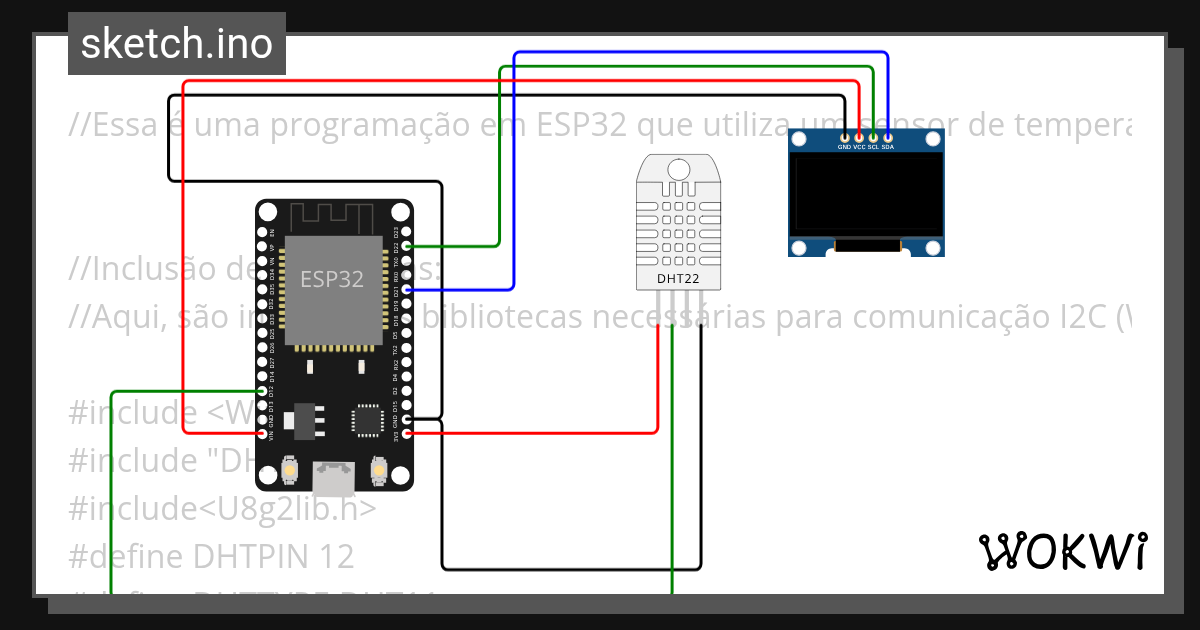 DHT 11 - OLED - ESP32 - MINI PC - Wokwi ESP32, STM32, Arduino Simulator