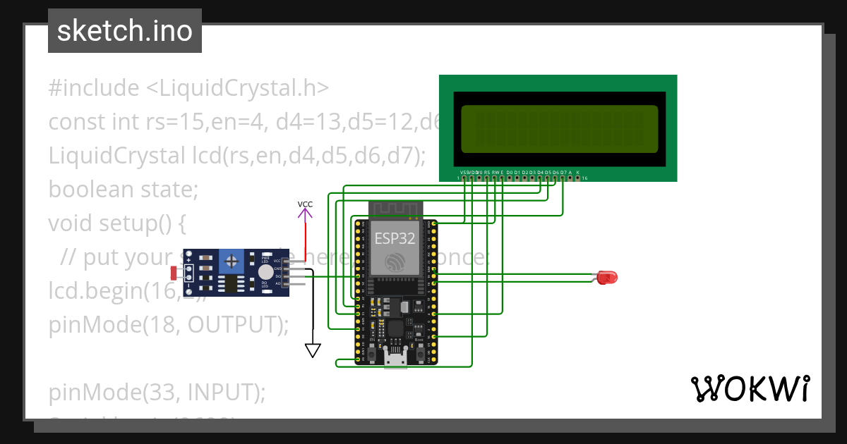 ldr with lcd and led - Wokwi ESP32, STM32, Arduino Simulator