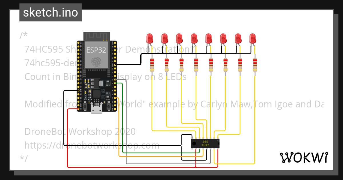 74HC595 Demo - Wokwi ESP32, STM32, Arduino Simulator 74HC595 Demo - Wokwi ESP32, STM32, Arduino Simulator