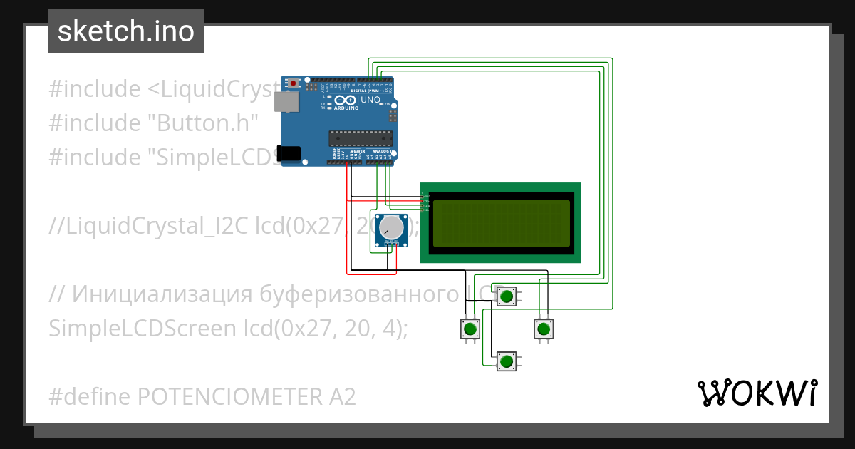 Screen System Arduino LCD - Wokwi ESP32, STM32, Arduino Simulator