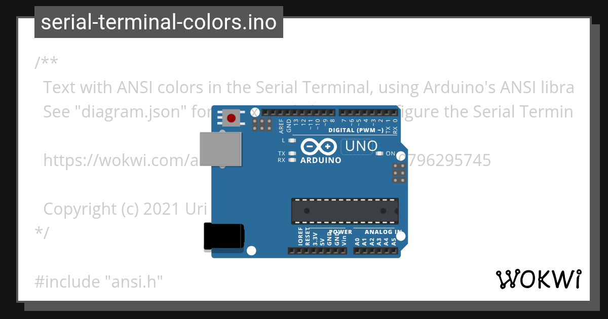 serial-terminal-colors.ino Copy - Wokwi ESP32, STM32, Arduino Simulator