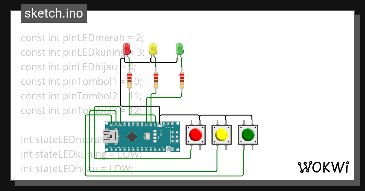 3 Tombol 3 Led Wokwi Esp32 Stm32 Arduino Simulator 3189
