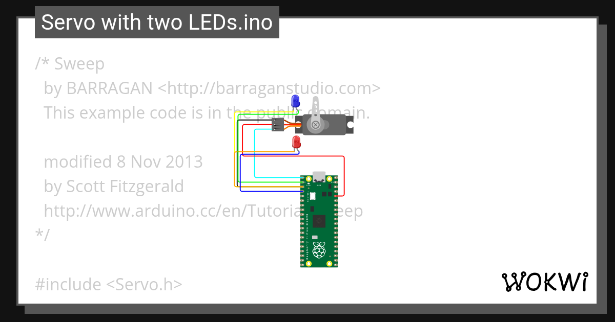 Servo with two LEDs.ino Copy - Wokwi ESP32, STM32, Arduino Simulator