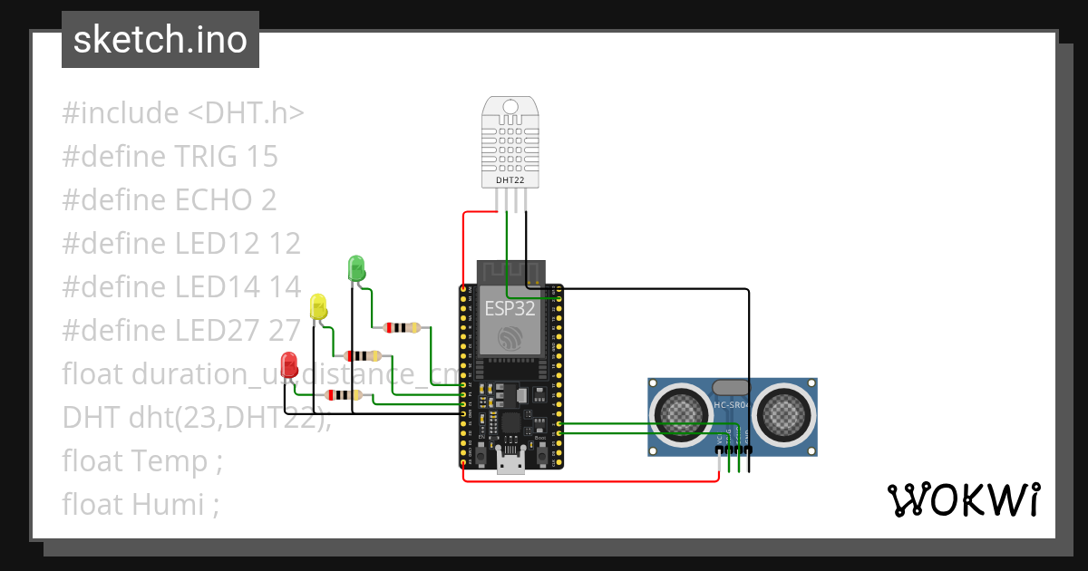 DHT-1 + Ultrasonic - Wokwi ESP32, STM32, Arduino Simulator