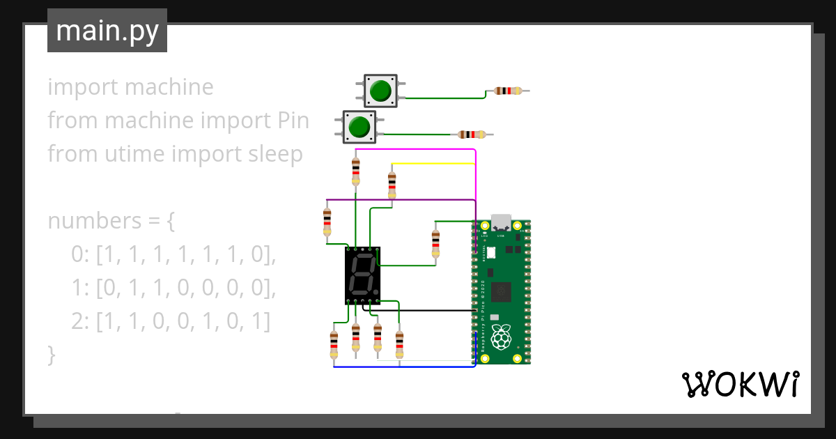 Joris 7 segment display op en neer. - Wokwi ESP32, STM32, Arduino Simulator