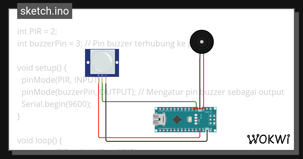 PIR NANO BUZZER - Wokwi ESP32, STM32, Arduino Simulator