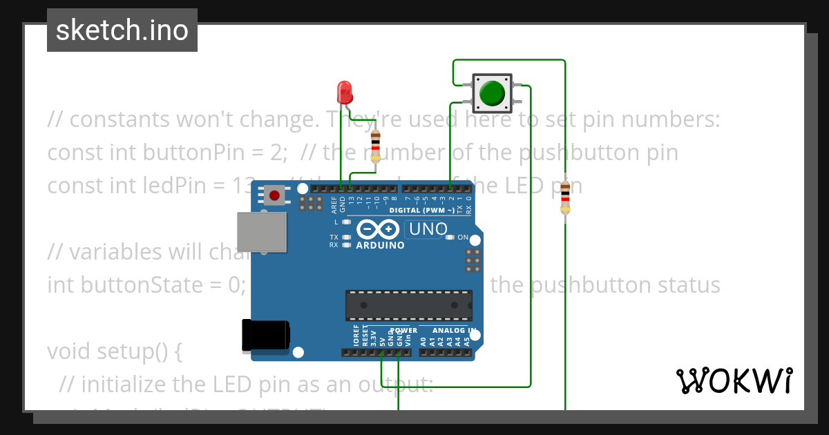 pudh button + led - Wokwi ESP32, STM32, Arduino Simulator