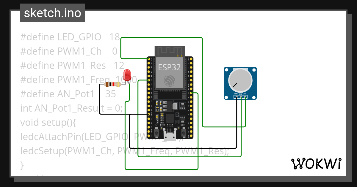 ADC blinking(level of dimming) using potentiometer - Wokwi ESP32, STM32, Arduino Simulator