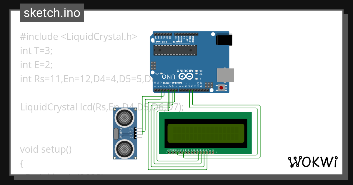 Ultrasonic + LCD Sensors - Wokwi ESP32, STM32, Arduino Simulator
