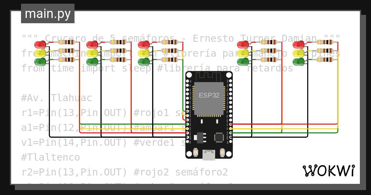 Semáforo Cinco Cruces Wokwi Esp32 Stm32 Arduino Simulator 7737