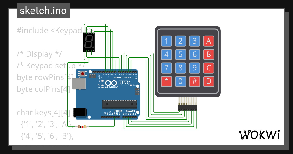 Project 2 : Show the number entered via keypad on a 7-segment display. - Wokwi ESP32, STM32 ...