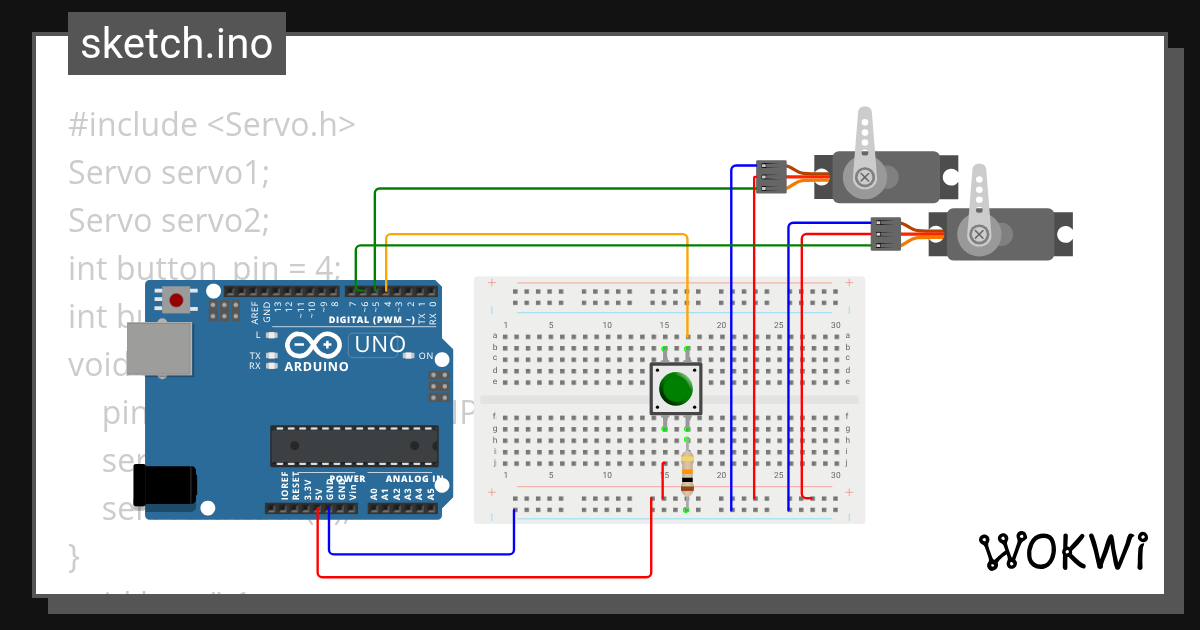 2 Servo Button Wokwi Esp32 Stm32 Arduino Simulator