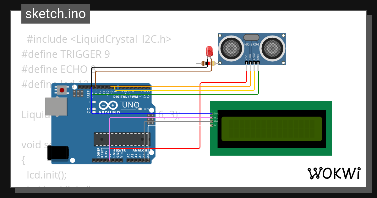 Ultrasonic+LCD Copy (2) - Wokwi ESP32, STM32, Arduino Simulator