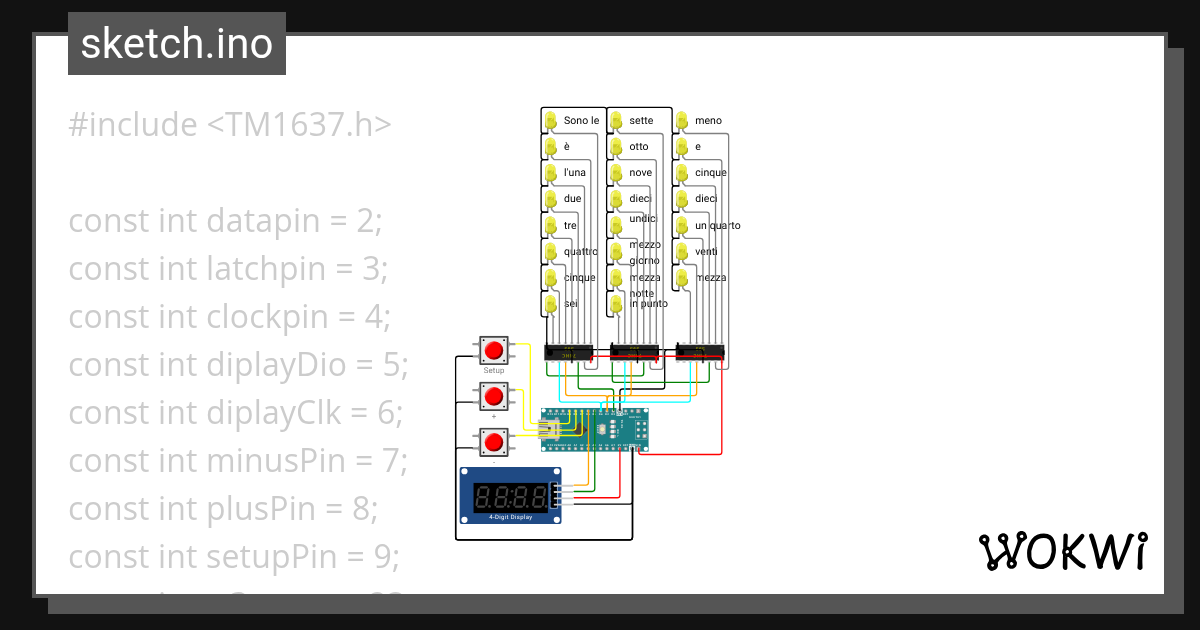 word clock ita - Wokwi ESP32, STM32, Arduino Simulator