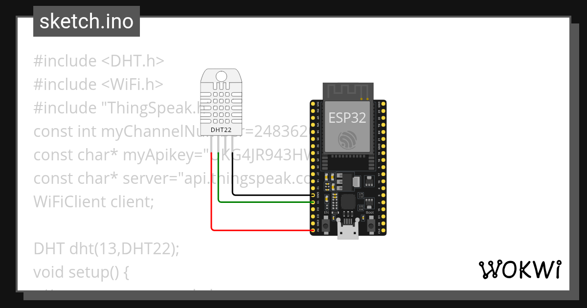 Thingspeak_DHT22 - Wokwi ESP32, STM32, Arduino Simulator