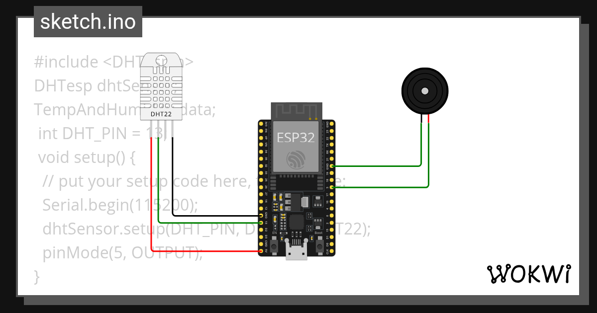 Humidity And Temp Using Dht 22 Copy Using Buzzer Wokwi Esp32 Stm32 Arduino Simulator
