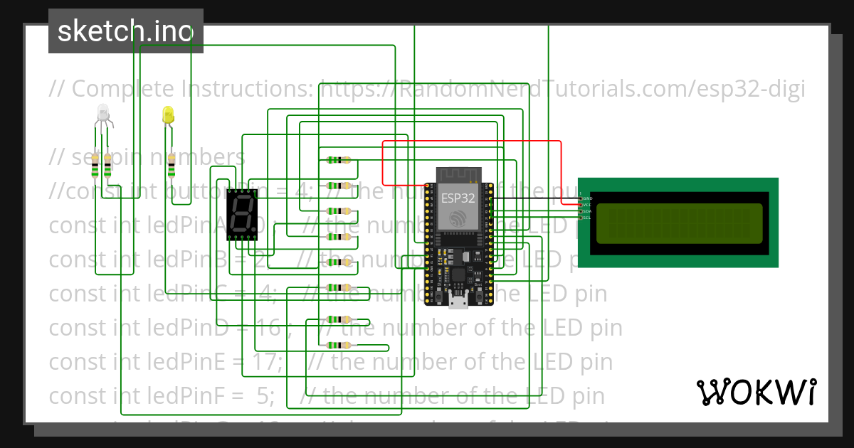 7 segment display and traffic light1 - Wokwi ESP32, STM32, Arduino Simulator