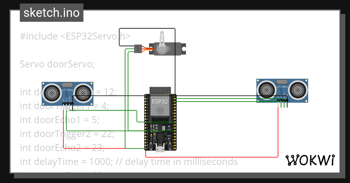 doorservo of ultrasonic controlled - Wokwi ESP32, STM32, Arduino Simulator