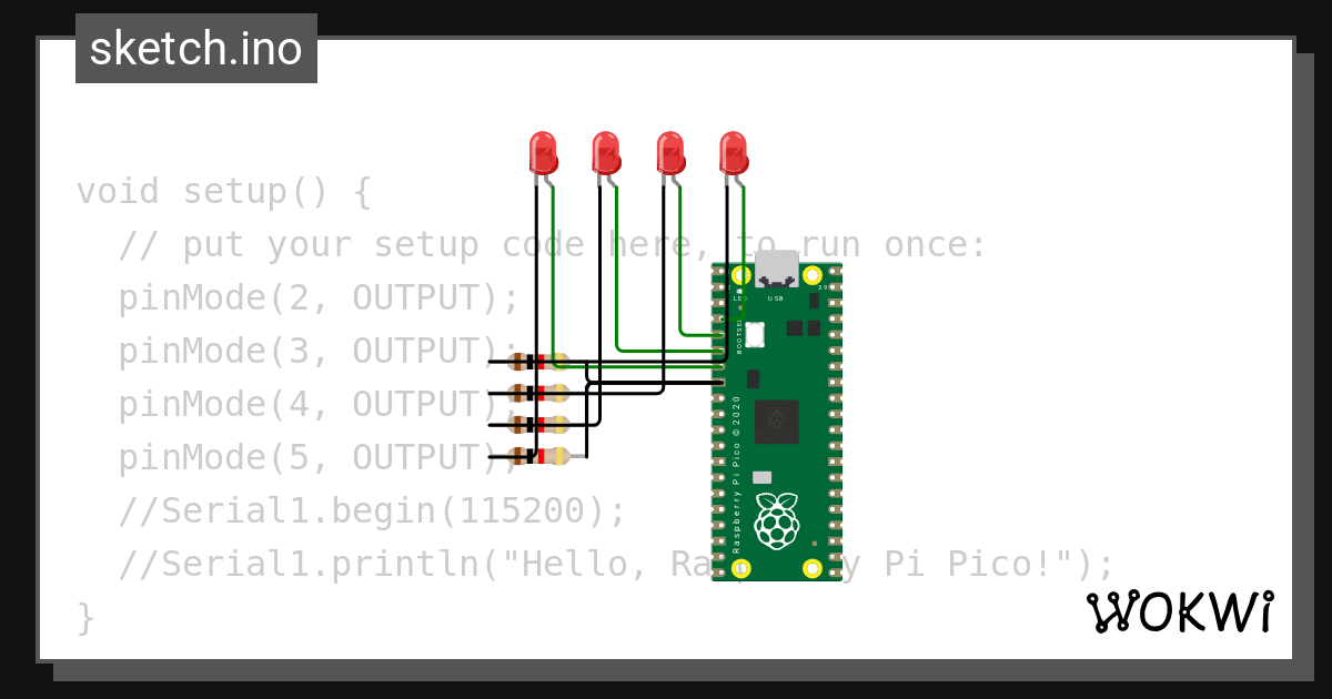 Blink 4 External Ledat Same Time Wokwi Esp32 Stm32 Arduino Simulator