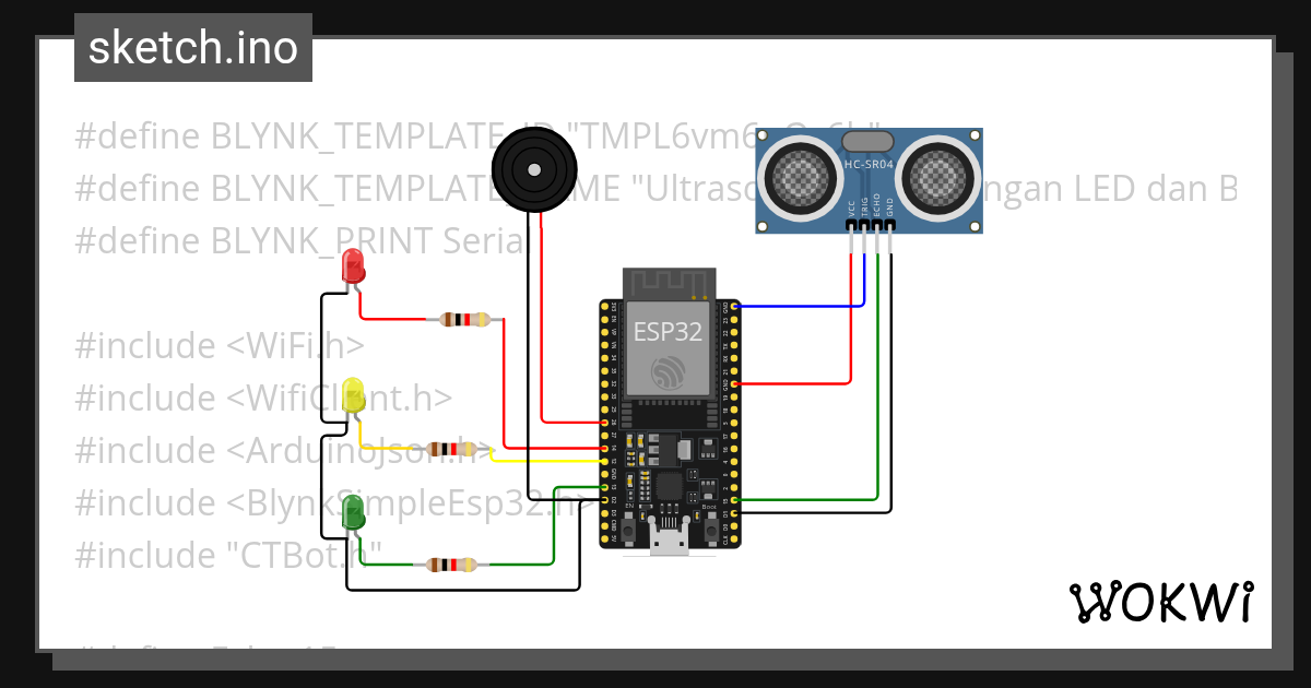 Ultrasonic Sensor Dengan Led Dan Buzzer Di Wokwi Copy Wokwi Esp32 Stm32 Arduino Simulator