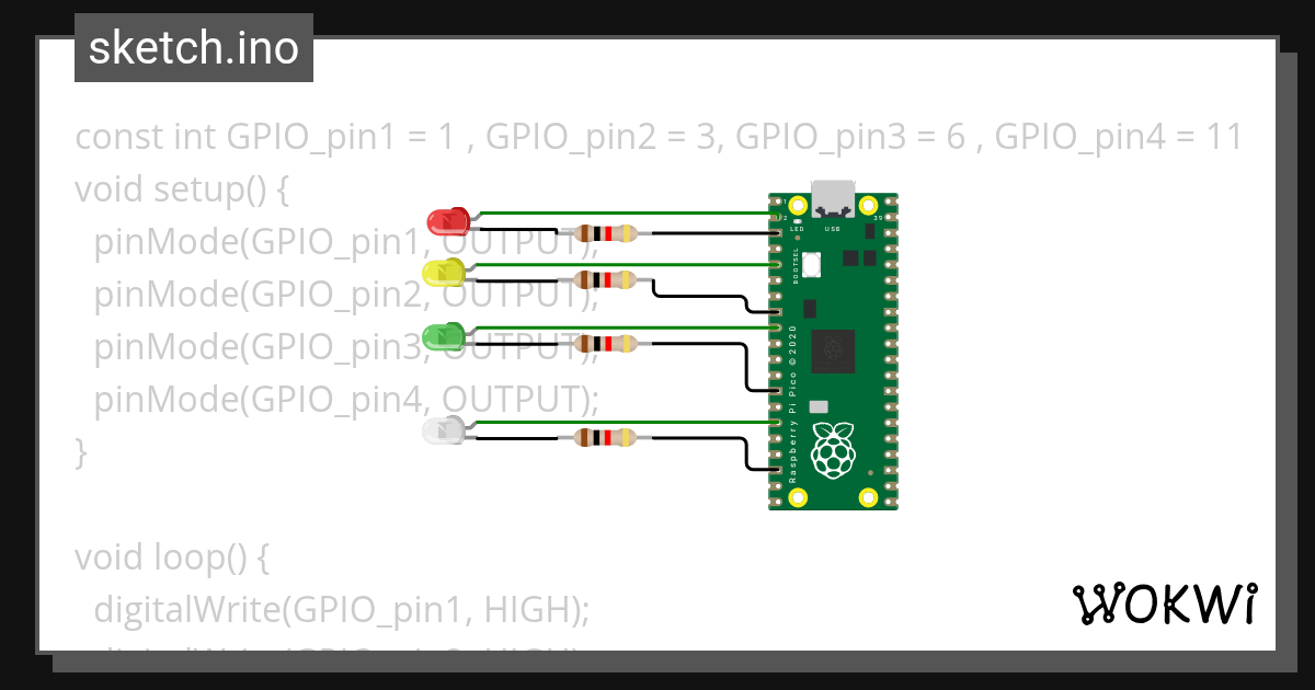 4 LEDs Blinking at a time Copy - Wokwi ESP32, STM32, Arduino Simulator