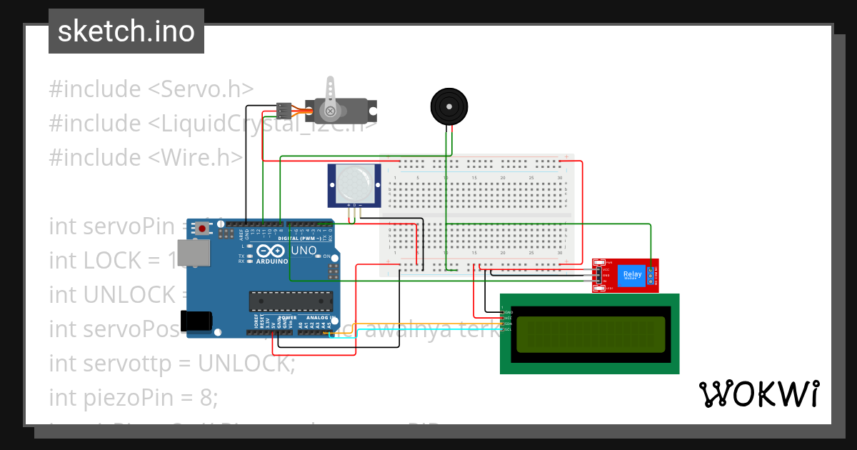 Servo + I2C LCD, buzzer - Wokwi ESP32, STM32, Arduino Simulator
