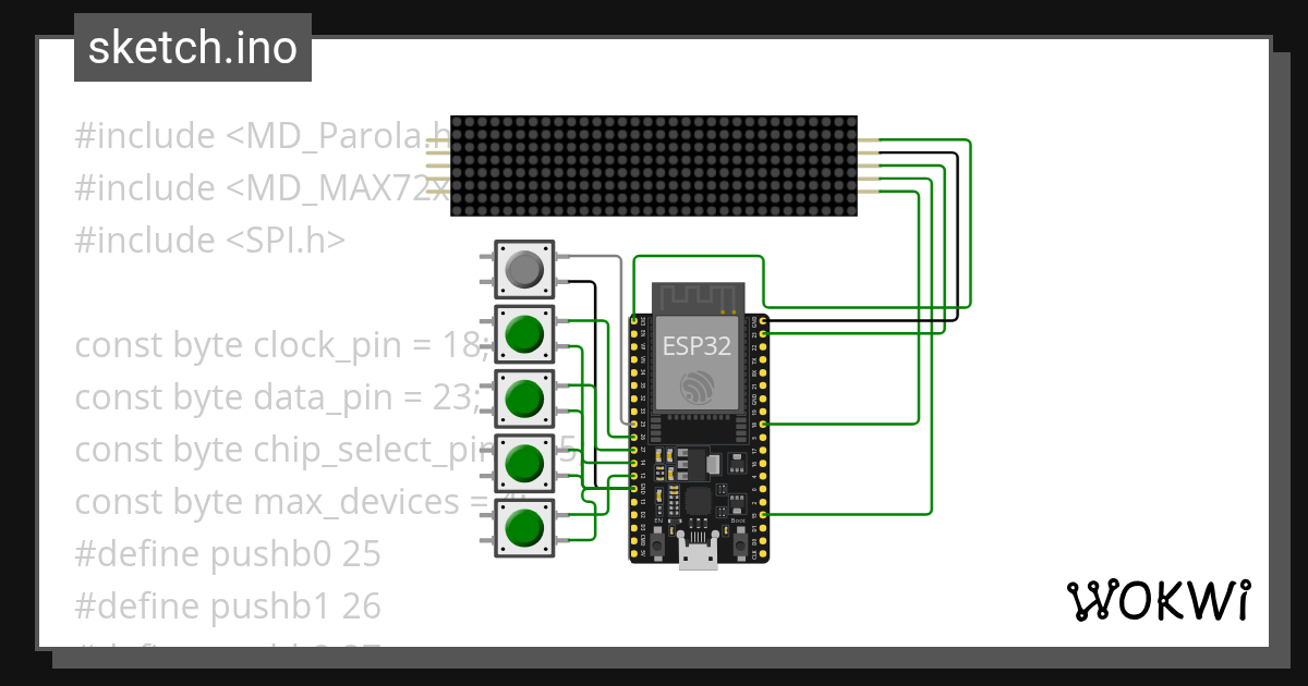 matrix led controlwith display name Copy - Wokwi ESP32, STM32, Arduino Simulator