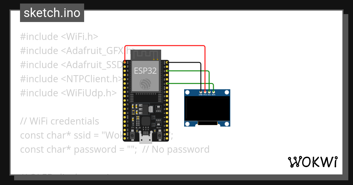ESP32 OLED SSD1306 Date, Time Copy - Wokwi ESP32, STM32, Arduino Simulator