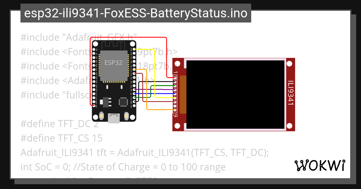 esp32-ili9341-FoxxESS-BatteryStatus.ino - Wokwi ESP32, STM32, Arduino Simulator