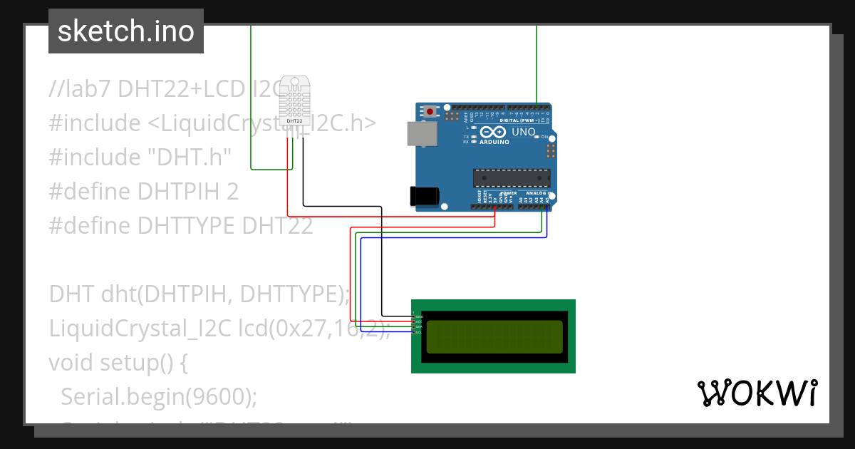lab7 DHT22+LCD I2C - Wokwi ESP32, STM32, Arduino Simulator