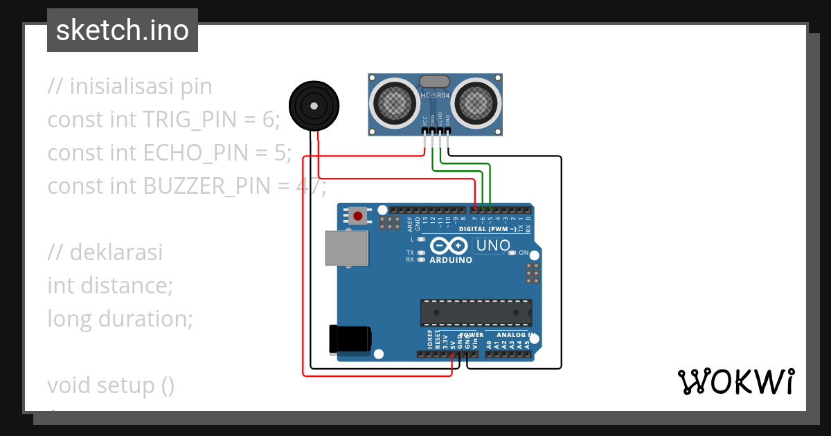 Sensor HC-SR04 untuk mendeteksi kedekatan dan ditandai dengan buzzer - Wokwi ESP32, STM32 ...