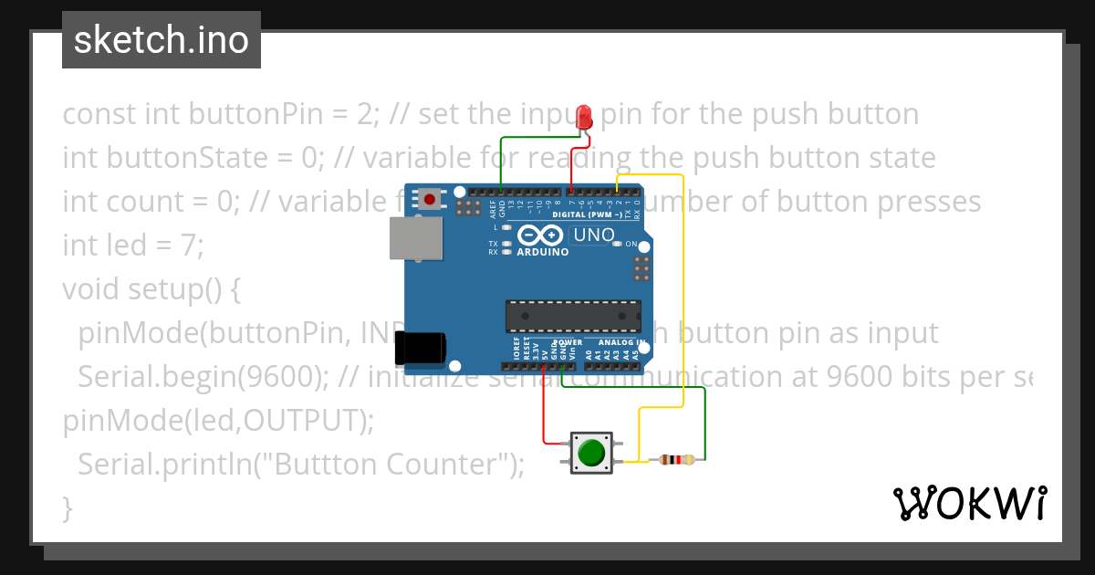 PUSH BUTTON COUNTER - Wokwi ESP32, STM32, Arduino Simulator