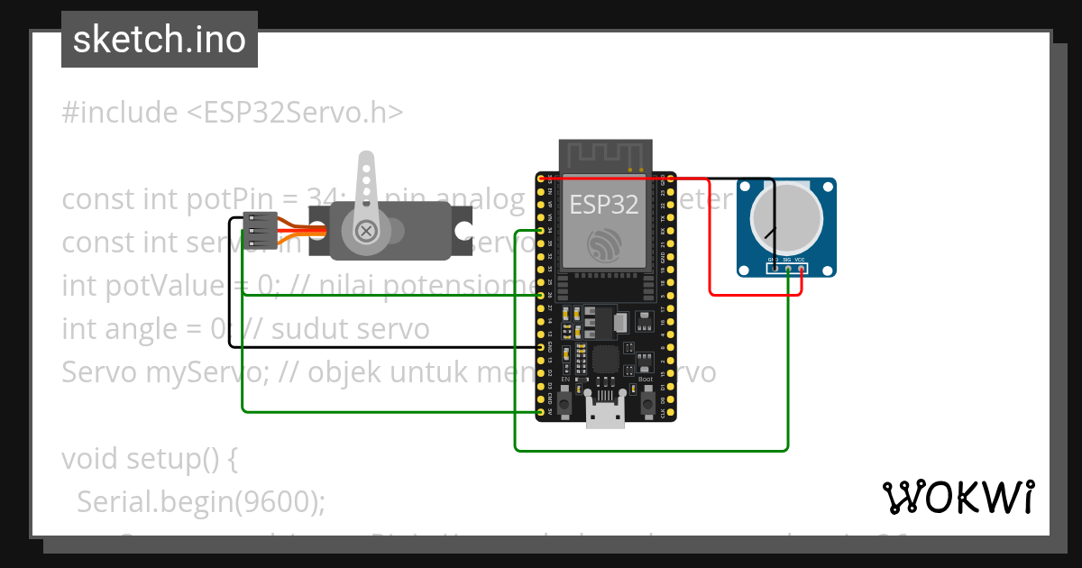Analog, Serial, dan Servo - Wokwi ESP32, STM32, Arduino Simulator